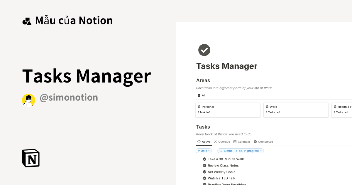 Tasks Manager Mẫu do Simo tạo | Thị trường Notion