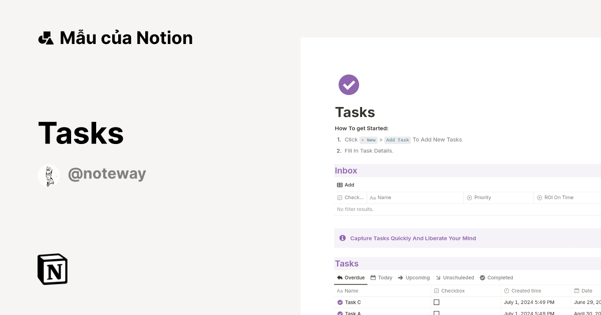 Tasks Mẫu do Noteway tạo | Thị trường Notion