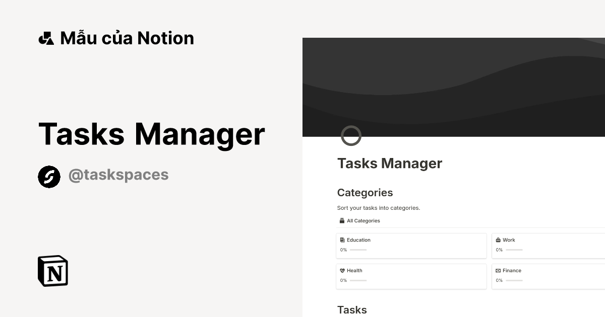 Mẫu Tasks Manager Thị Trường Notion