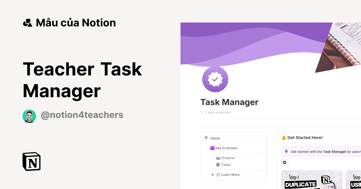Mẫu Teacher Task Manager | Thị trường Notion