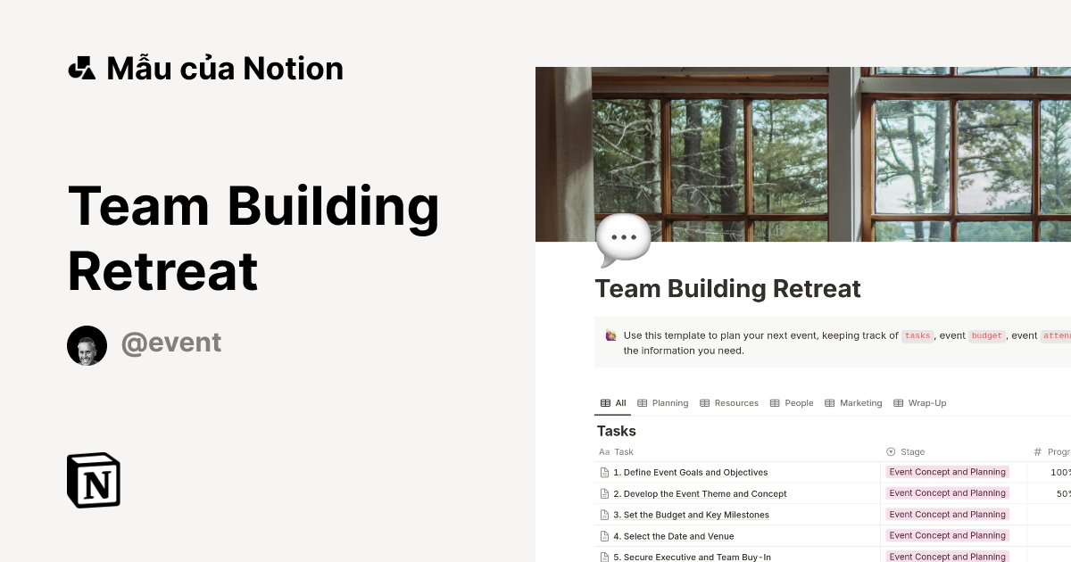 Mẫu Team Building Retreat | Thị trường Notion