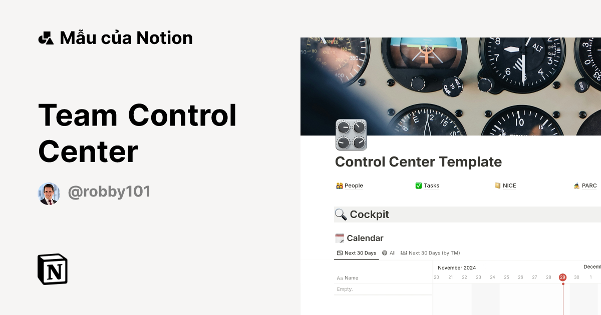 Team Control Center Mẫu do Robby tạo | Thị trường Notion