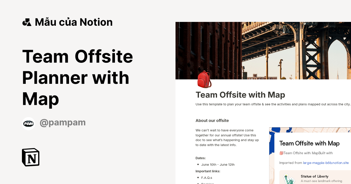 Mẫu Team Offsite Planner with Map | Thị trường Notion