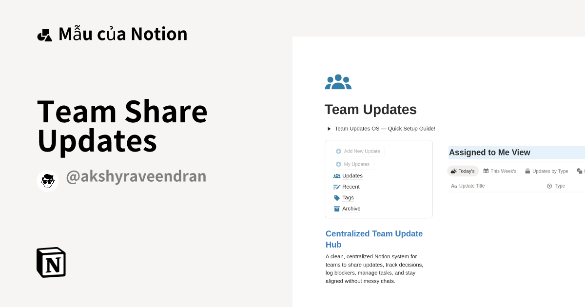 Mẫu Team Share Updates | Thị trường Notion