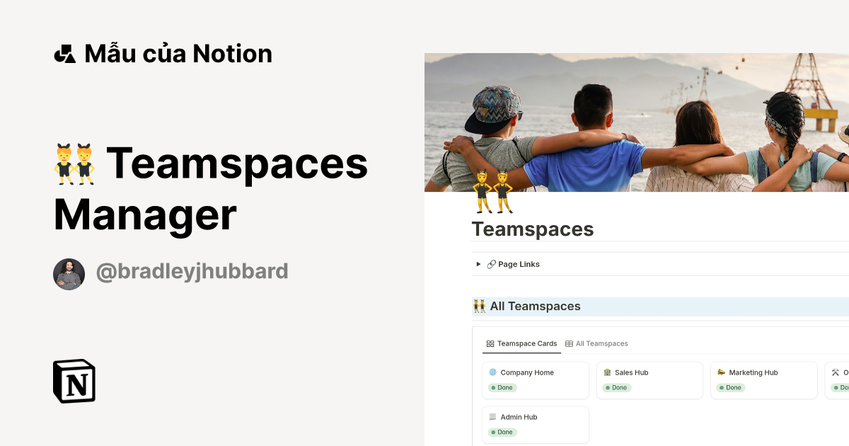 👯‍♂️ Teamspaces Manager Mẫu do Bradley J. Hubbard tạo | Thị trường Notion