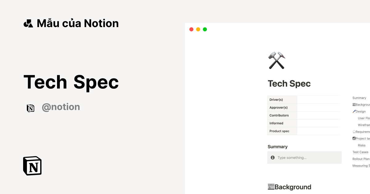 Mẫu Tech Spec 2026 | Thị trường Notion
