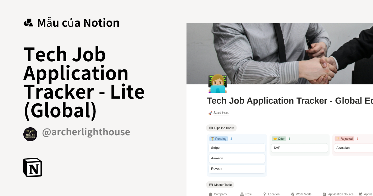 Tech Job Application Tracker - Lite (Global) Mẫu do Archer Lighthouse ...