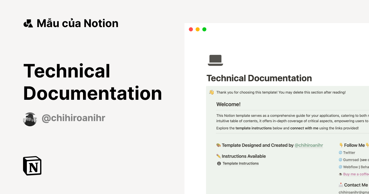Technical Documentation Mẫu do chihiroanihr tạo | Thị trường Notion