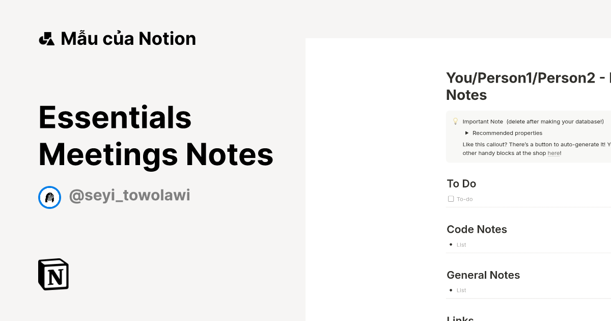 Mẫu Essentials Meetings Notes | Thị trường Notion