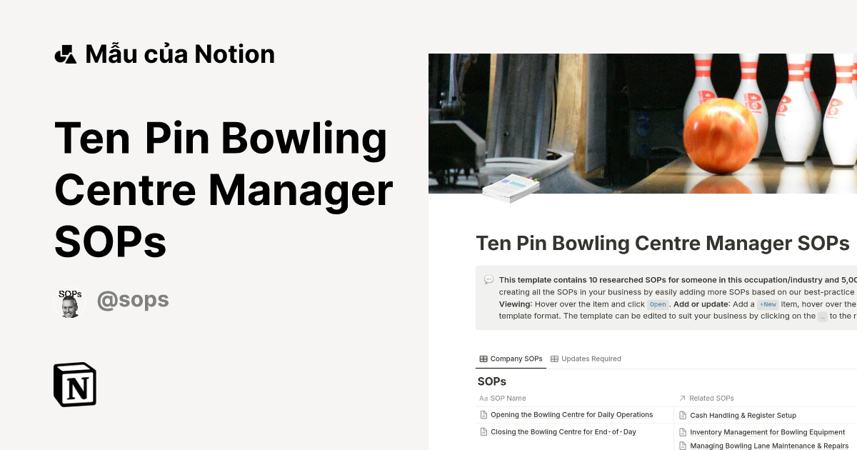 Mẫu Ten Pin Bowling Centre Manager SOPs | Thị trường Notion