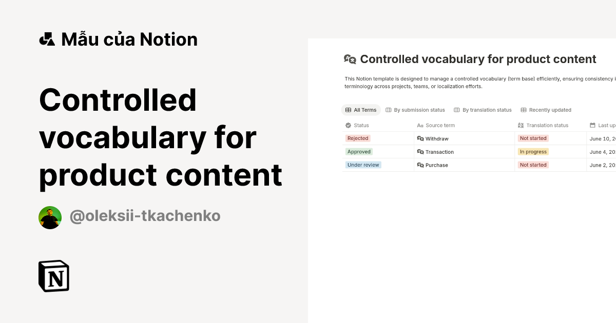 Mẫu Controlled vocabulary for product content | Thị trường Notion