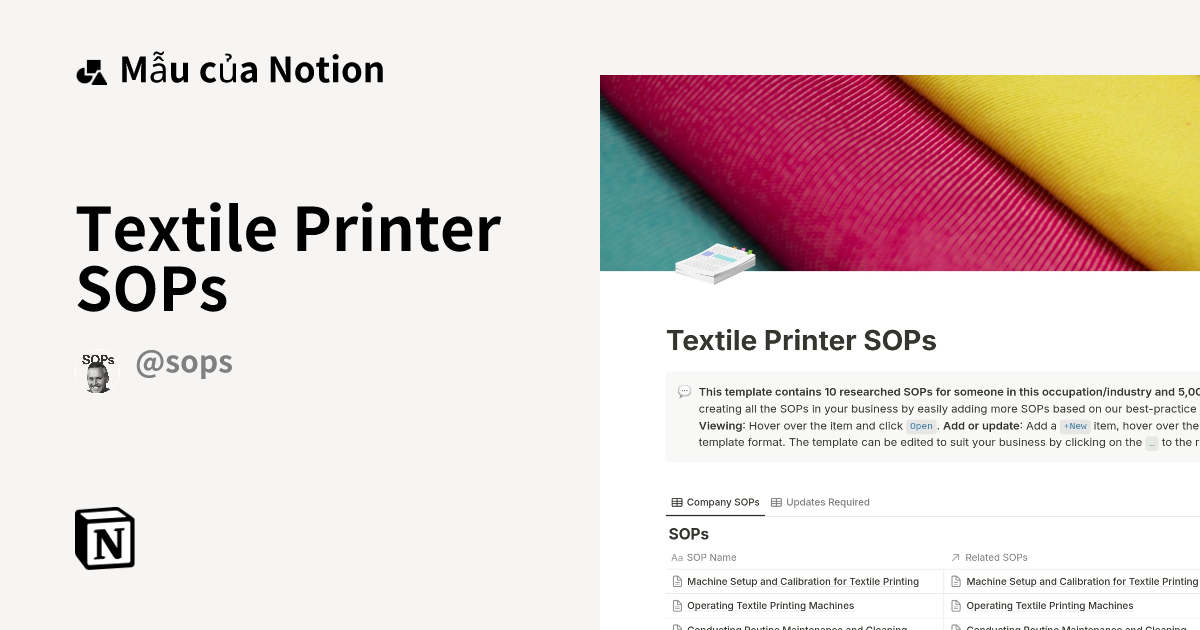 Textile Printer SOPs Mẫu do SOPs tạo | Thị trường Notion