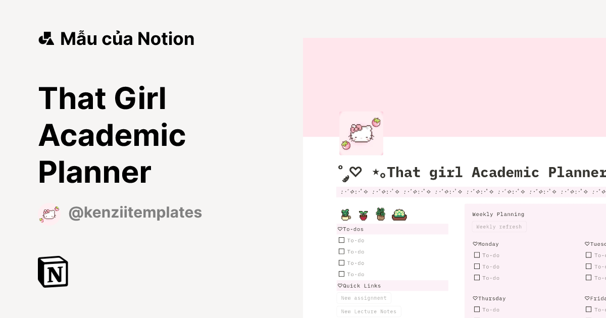 Mẫu That Girl Academic Planner | Thị trường Notion