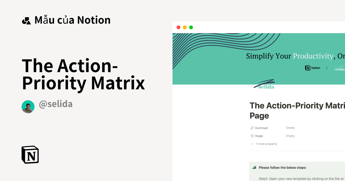 The Action-Priority Matrix Mẫu do Selida tạo | Thị trường Notion
