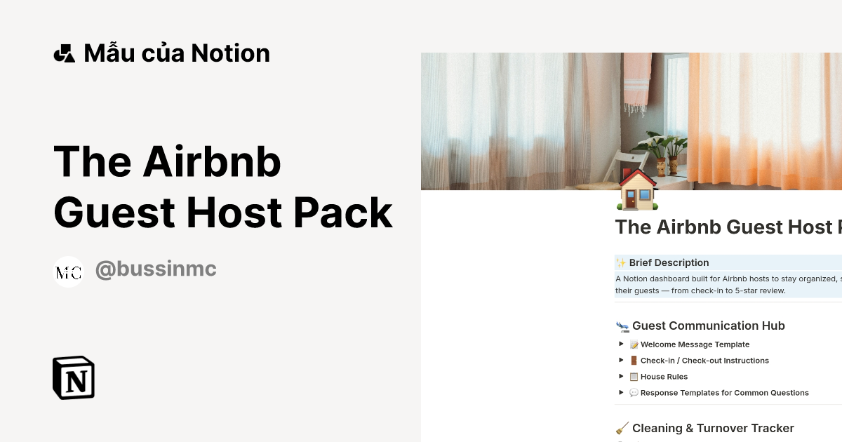 The Airbnb Guest Host Pack Mẫu do BussinMC tạo | Thị trường Notion