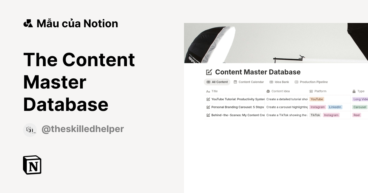 Mẫu The Content Master Database | Thị trường Notion