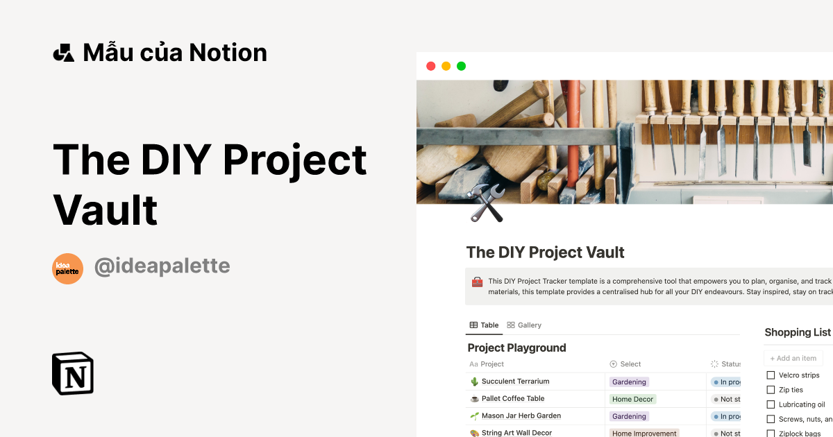 Mẫu The DIY Project Vault | Thị trường Notion