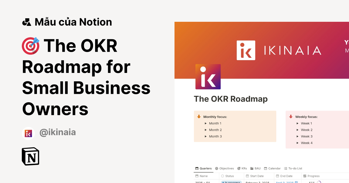 Mẫu 🎯 The OKR Roadmap for Small Business Owners | Thị trường Notion