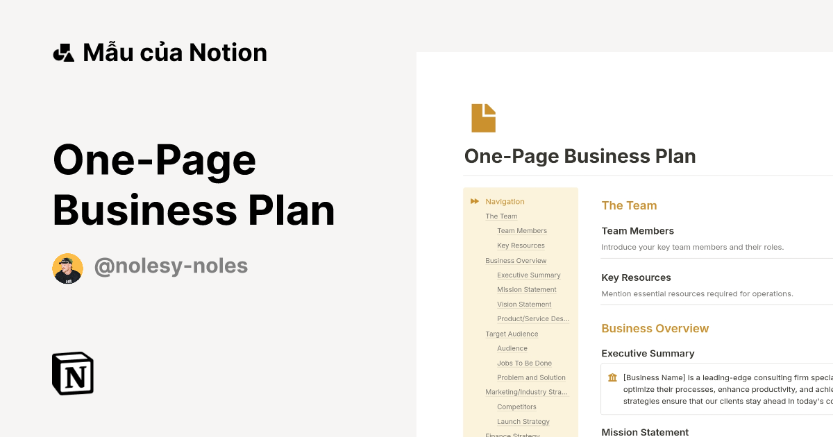 One-Page Business Plan Mẫu do Alex Noles | Making Life Easier tạo | Thị ...