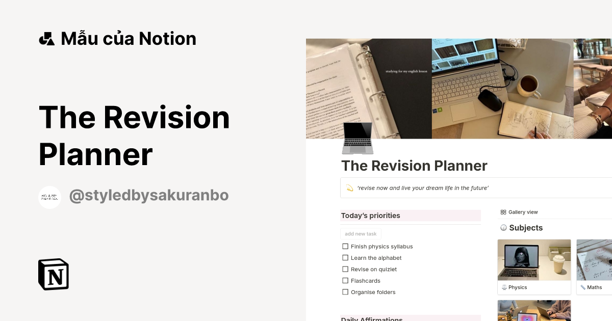 Mẫu The Revision Planner | Thị trường Notion
