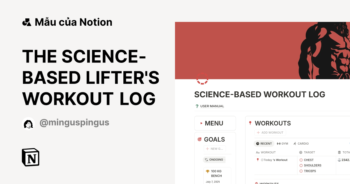 Mẫu THE SCIENCE-BASED LIFTER'S WORKOUT LOG | Thị trường Notion