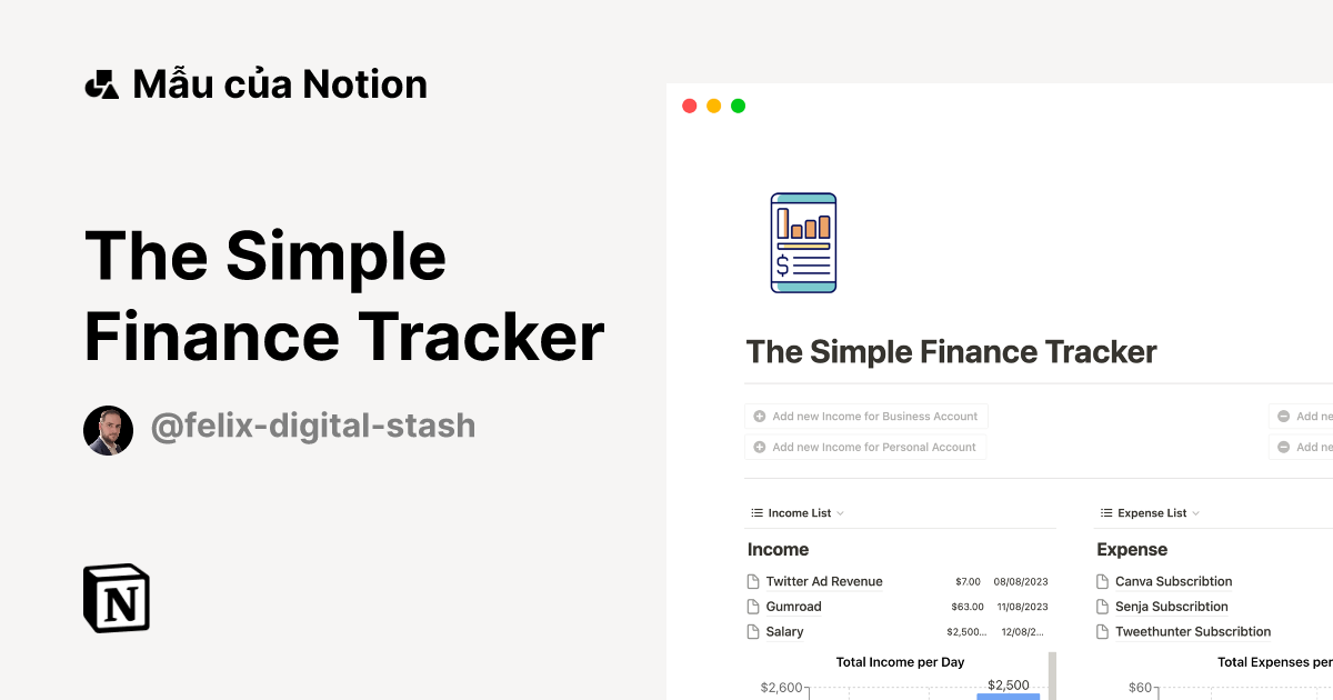 The Simple Finance Tracker Mẫu do Felix' Digital Stash tạo | Thị trường ...