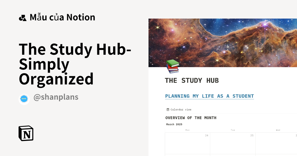 Mẫu The Study Hub- Simply Organized | Thị trường Notion
