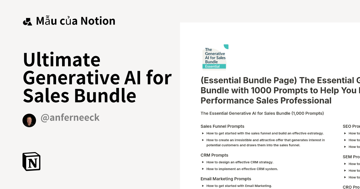 Mẫu Ultimate Generative AI for Sales Bundle | Thị trường Notion