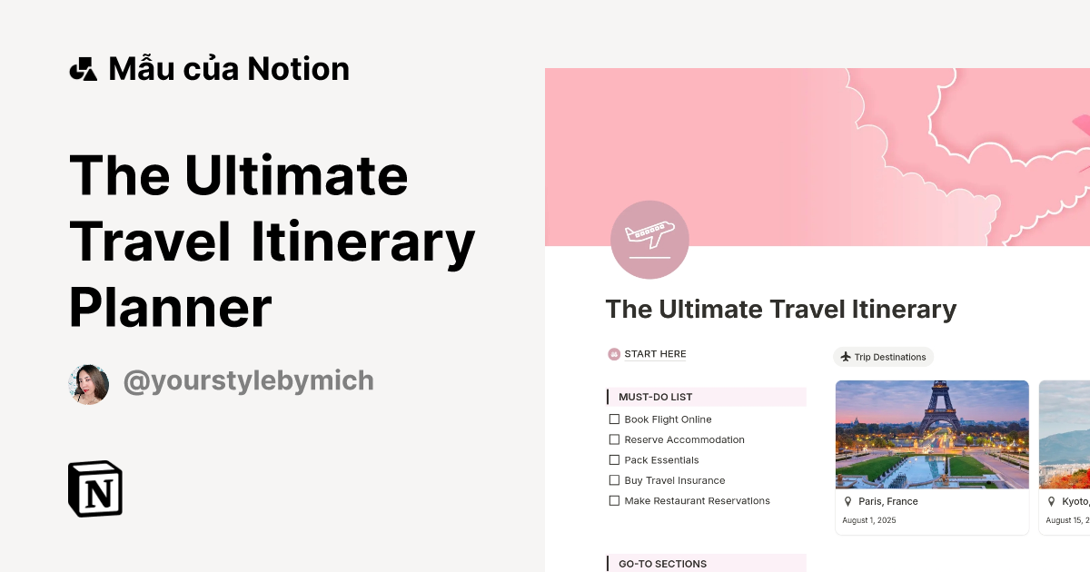 Mẫu The Ultimate Travel Itinerary Planner | Thị trường Notion