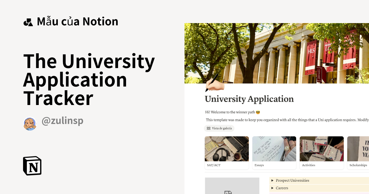 The University Application Tracker Mẫu do Zul Inspirations tạo | Thị trường Notion