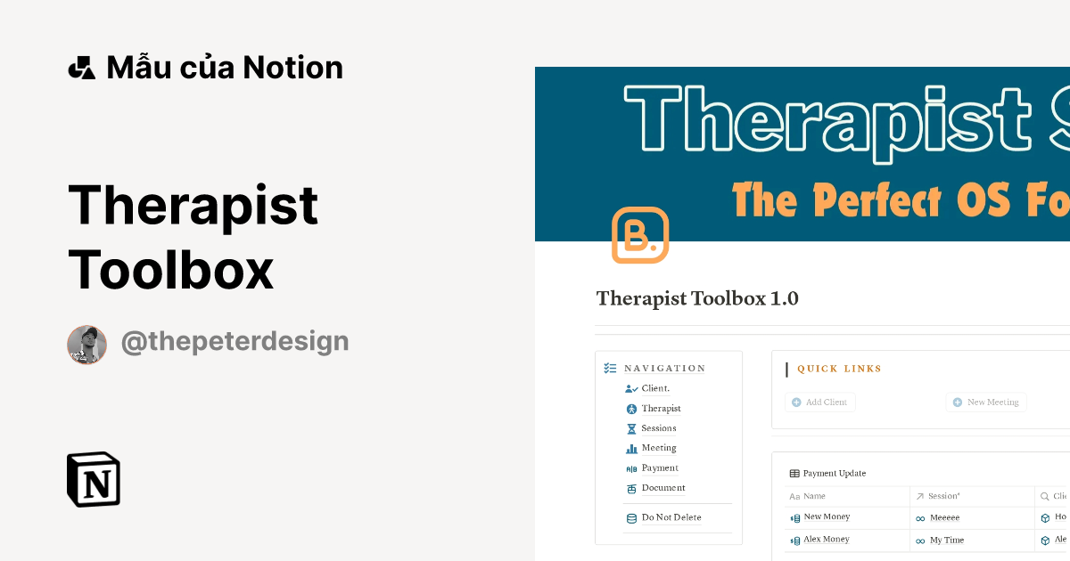 Therapist Toolbox Mẫu do Peter Holland tạo | Thị trường Notion