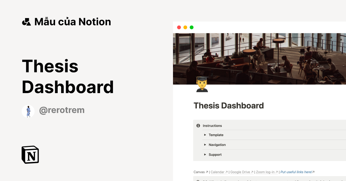 Thesis Dashboard Mẫu do rerotrem tạo | Thị trường Notion