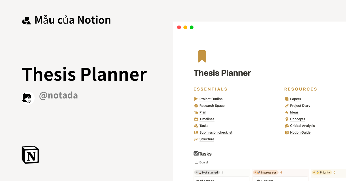 Mẫu Thesis Planner | Thị trường Notion
