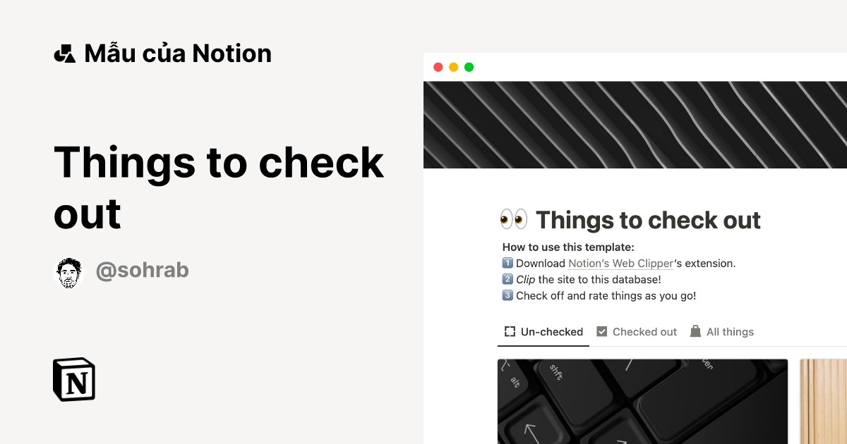 Mẫu Things to check out | Thị trường Notion