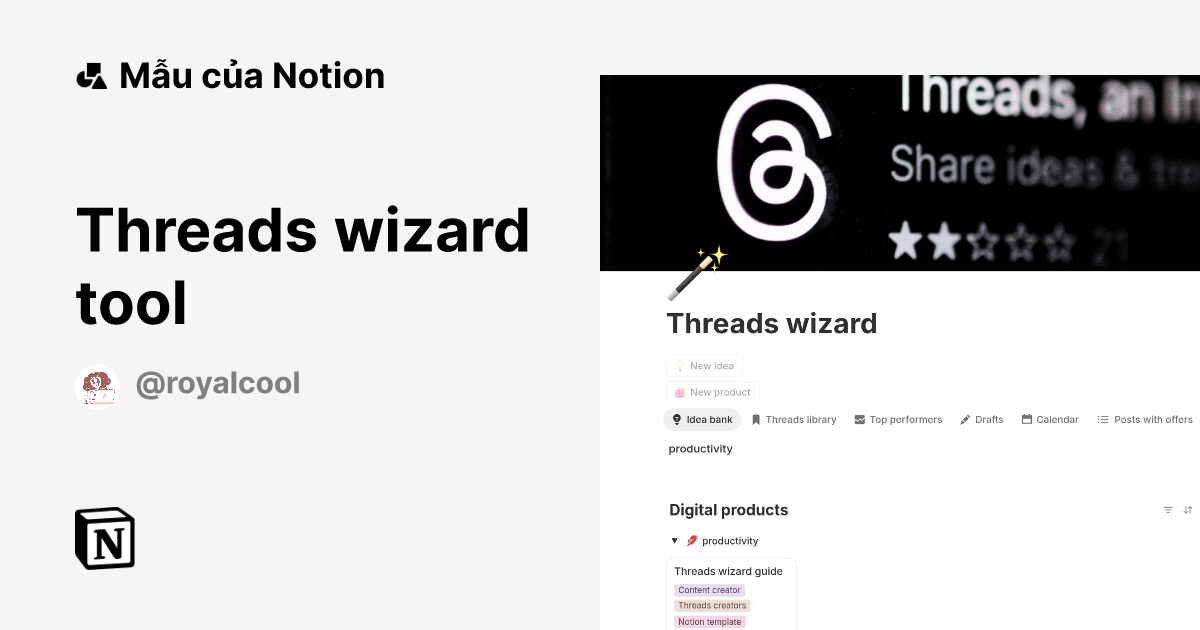 Mẫu Threads wizard tool | Thị trường Notion