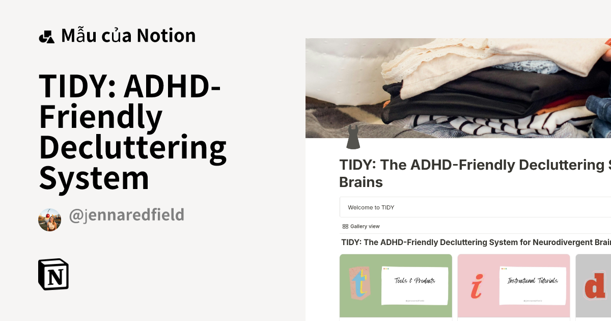 Mẫu TIDY: ADHD-Friendly Decluttering System | Thị trường Notion