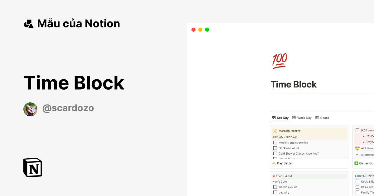 Time Block Mẫu do Stephanie Cardozo tạo | Thị trường Notion