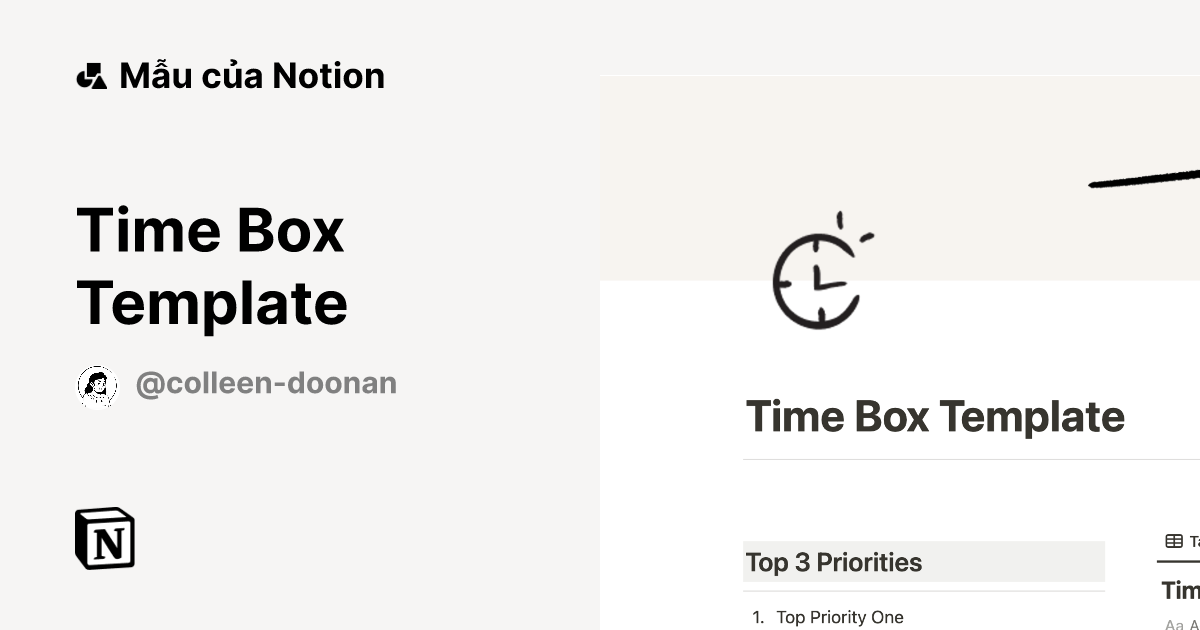 Mẫu Time Box Template | Thị trường Notion