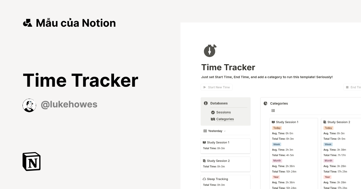 Time Tracker Mẫu do Luke Howes tạo | Thị trường Notion