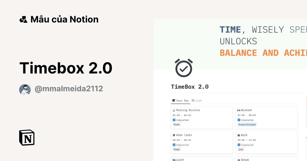 Timebox 2.0 Mẫu do Marcelo Almeida tạo | Thị trường Notion