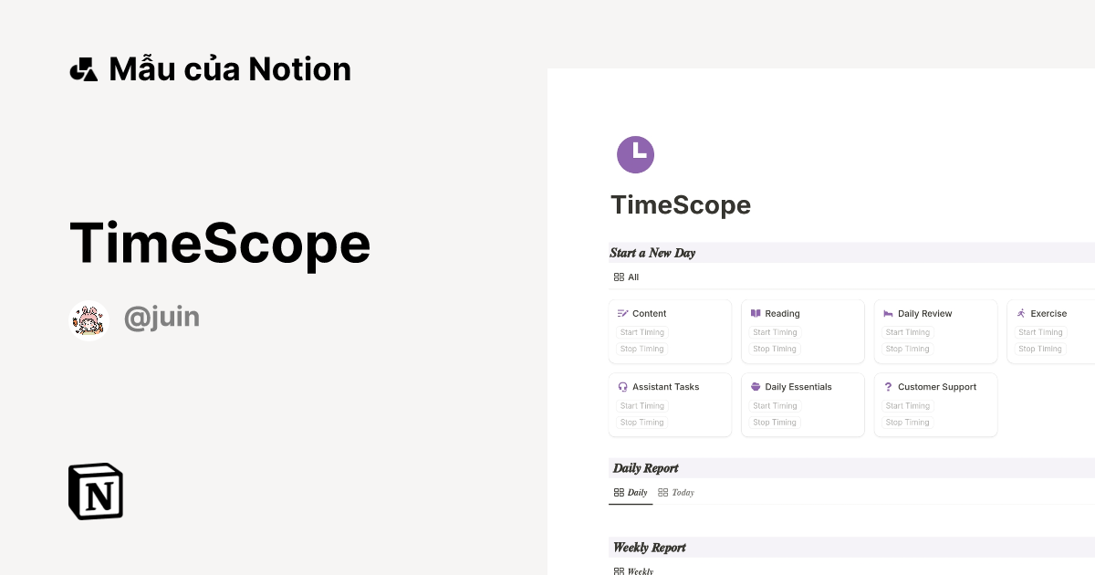 Mẫu TimeScope | Thị trường Notion