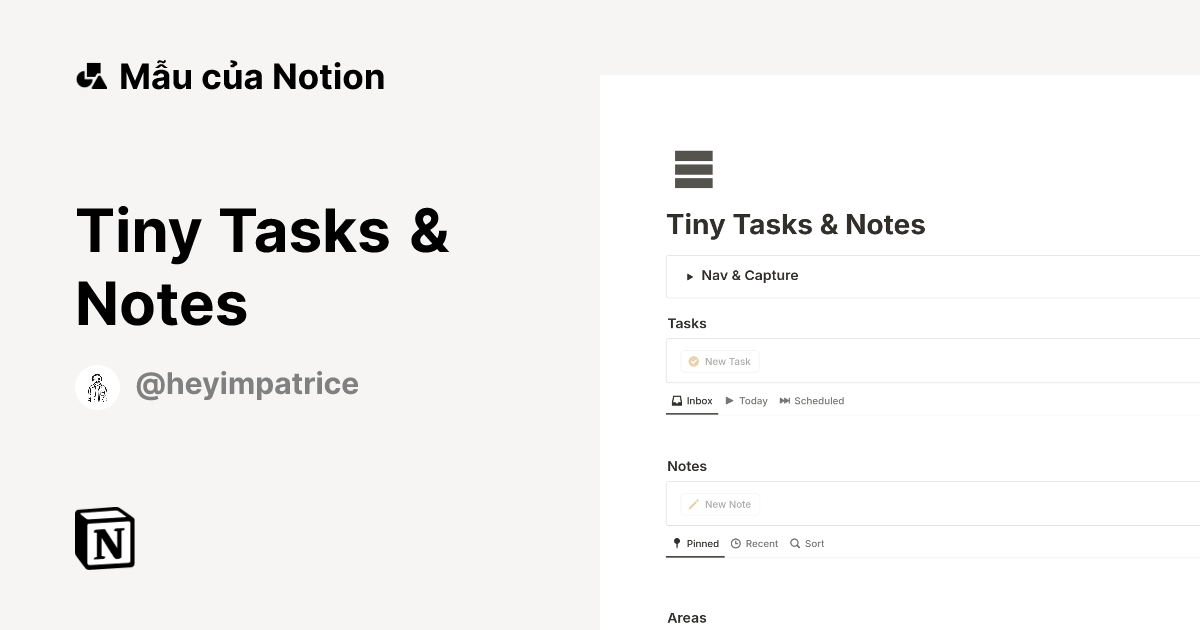 Tiny Tasks & Notes Mẫu do Patrice tạo | Thị trường Notion