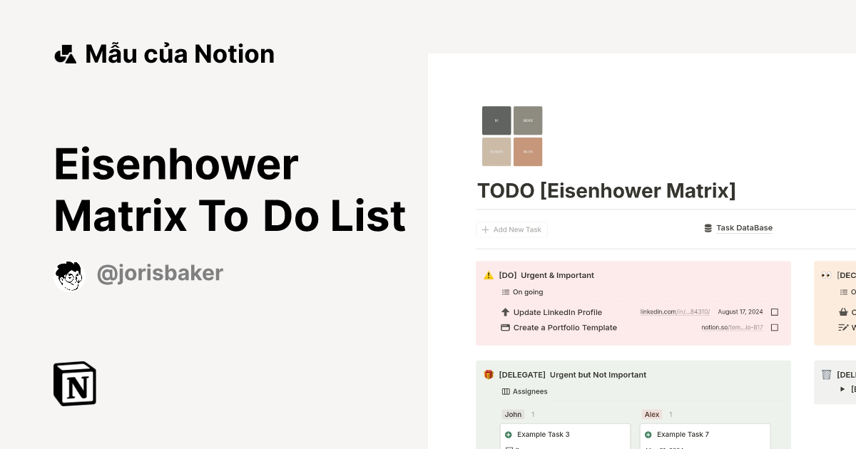 Mẫu Eisenhower Matrix To Do List | Thị trường Notion