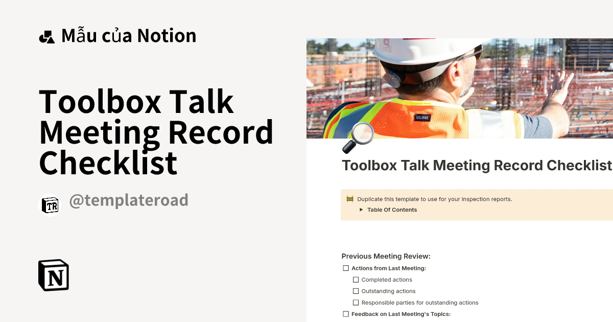Mẫu Toolbox Talk Meeting Record Checklist | Thị trường Notion