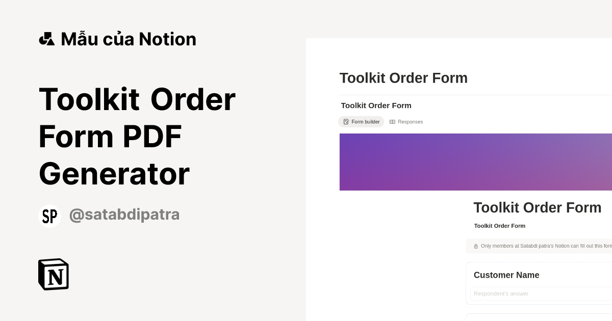 Toolkit Order Form PDF Generator Mẫu do Satabdi Patra tạo | Thị trường ...