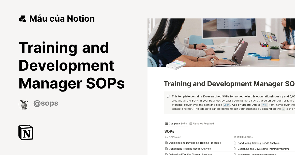 Mẫu Training and Development Manager SOPs | Thị trường Notion