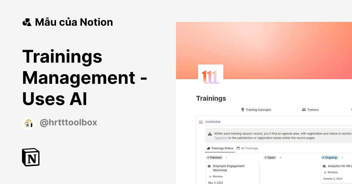 Mẫu Trainings Management - Uses AI | Thị trường Notion