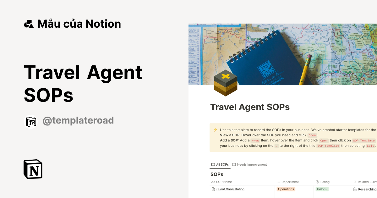 Mẫu Travel Agent SOPs | Thị trường Notion