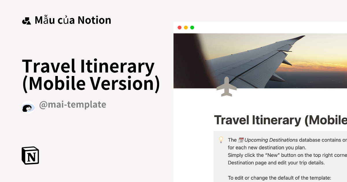 Travel Itinerary (Mobile Version) Mẫu do Mai Template tạo | Thị trường Notion