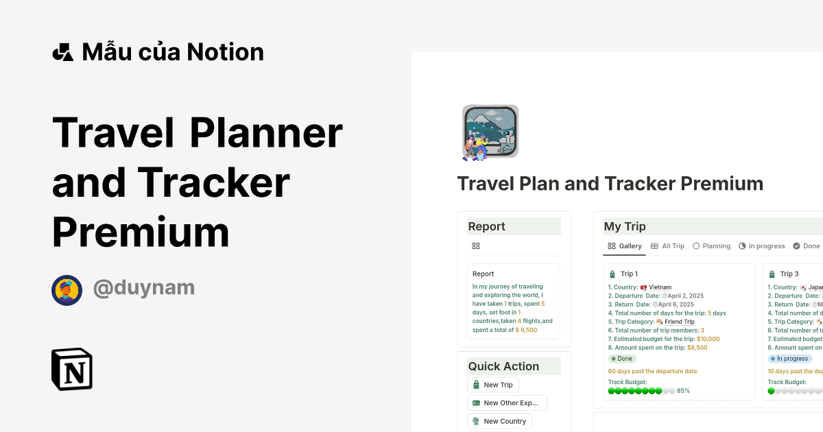 Mẫu Travel Planner and Tracker Premium | Thị trường Notion